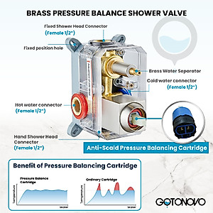 gotonovo 10" Rain Shower System Brushed Nickel Luxury High Pressure Shower Head Bathroom Shower Faucet Set Hand Held Spray Rough-in Valve and Shower Trim Included