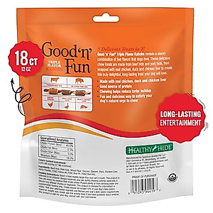 Good ’n’ Fun Triple Flavor Kabobs 18 Count, Rawhide Snack for All Dogs (3 Pack)