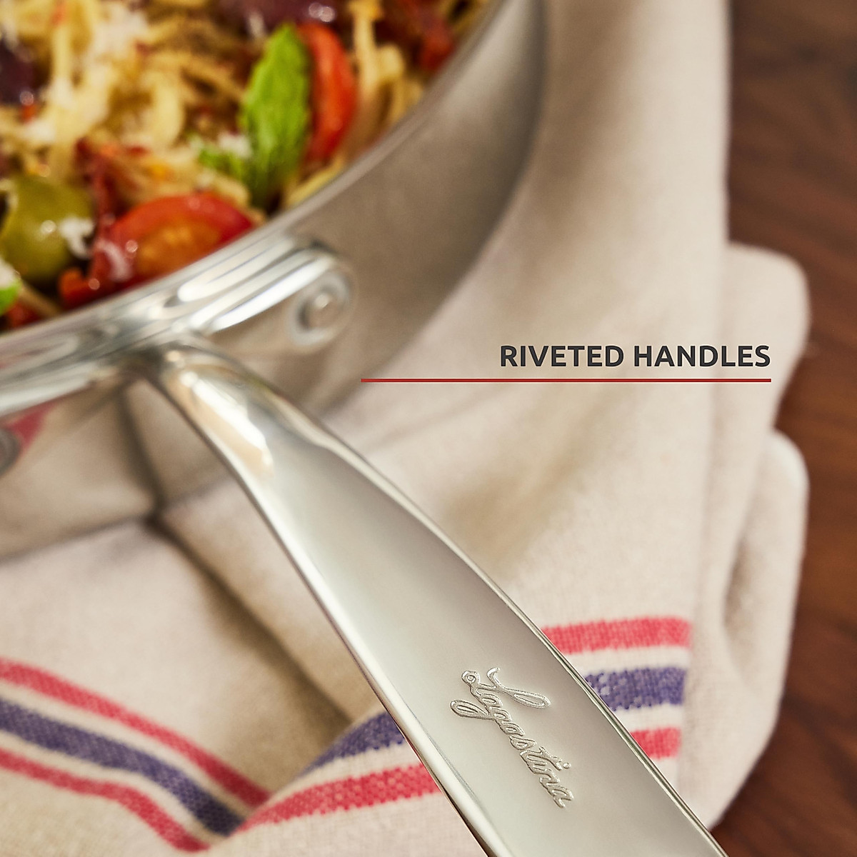 Lagostina 3 Ply Clad, 12-pc Cookware Set , Stainless Steel Pots and Pans, stay-cool cast stainless steel handles, tempered glass lids ,Induction safe, Oven Safe 500°F without the lids