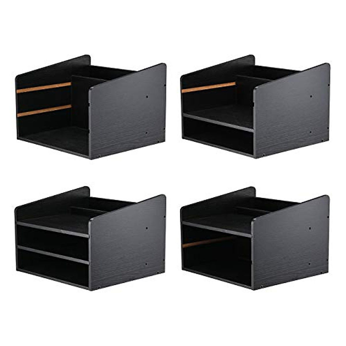 PAG Wood Desktop File Organizer Mail Sorter Magazine Rack Paper Holder Telephone Stand with Adjustable Drawer, Black