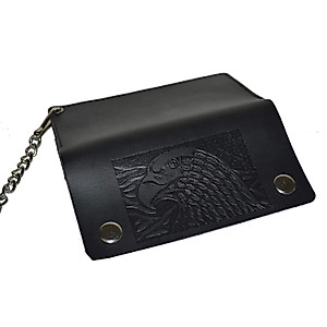 Leatherboss Genuine Leather Men Trifold Eagle Biker Chain Wallet Credit Card Holder for Motorcycle Bikers Truckers