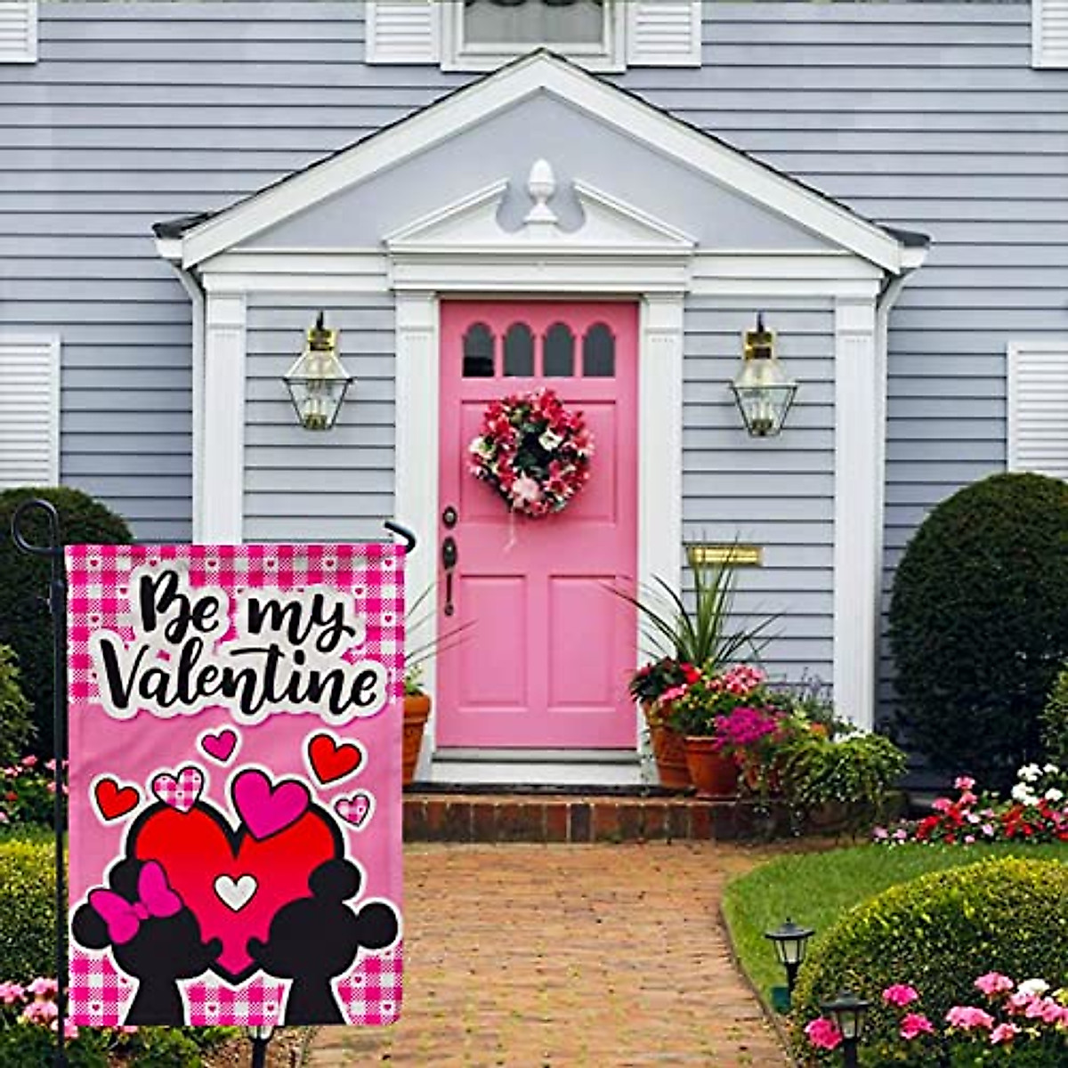 Be Mine Valentines Garden Flag, Valentines Decorations Yard Outside Flag 12x18 Vertical Burlap Double Sided Decor for Home Outdoor Hanging