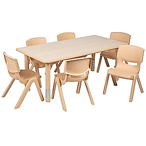 Flash Furniture 23.625"W x 47.25"L Rectangular Natural Plastic Height Adjustable Activity Table Set with 6 Chairs