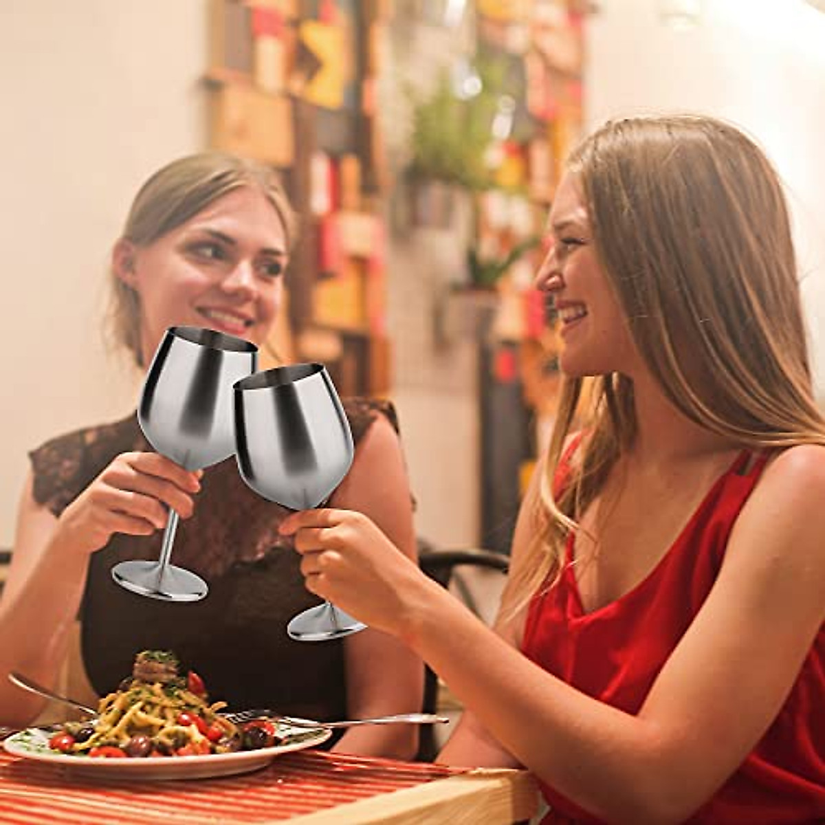 ARORA Stainless Steel Wine Glass 18oz - Set of 4 Matte Silver - 3.6" D x 8.3" H, Large (851005)