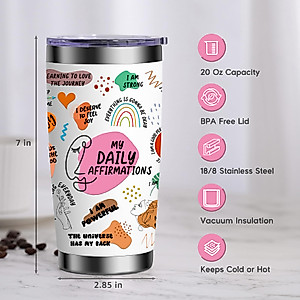 LEADO 20 oz Tumbler, Positive Affirmation Gifts for Women - Daily Affirmations, Mindfulness Gifts, Motivational, Encouragement, Mental Health Gifts - Christmas, Inspirational Gifts for Women