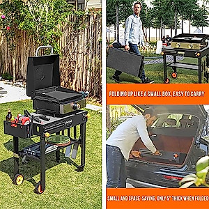 JiRiCHMi Grill Table,Blackstone Griddle Stand,BBQ Prep Table With Wheels And Seasoning Tray,Universal Grill Cart Fit 17 Inch Or 22 Inch Griddle,Folds Flat Quickly Ninja Grill Stand