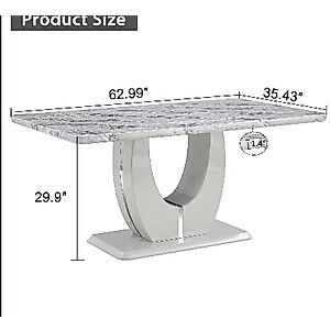 Modern Imitation Marble Dining Table for 4-8, Durable Traditional Marble Design Rectangle Kitchen Dining Table for Living Room, Dining Room,Home and Office Grey
