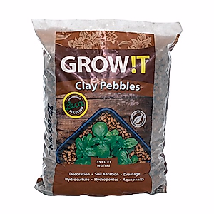GROW!T GMC10L - 4mm-16mm Clay Pebbles, Brown, (10 Liter Bag) - Made from 100% Natural Clay, Can be used for Drainage, Decoration, Aquaponics, Hydroponics and Other Gardening Essentials