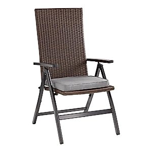 Greendale Home Fashions Outdoor Reclining Brown PE Wicker Folding Chair, Cast Slate