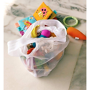 DUAL Purpose Reusable Produce and Grocery Bags, Set of 9 SEE THROUGH Mesh | with Handles | Shopping Bags & Farmers Market Net Bag, Washable | Storage for Food, Fruits, Vegetable and Shopping Organizer