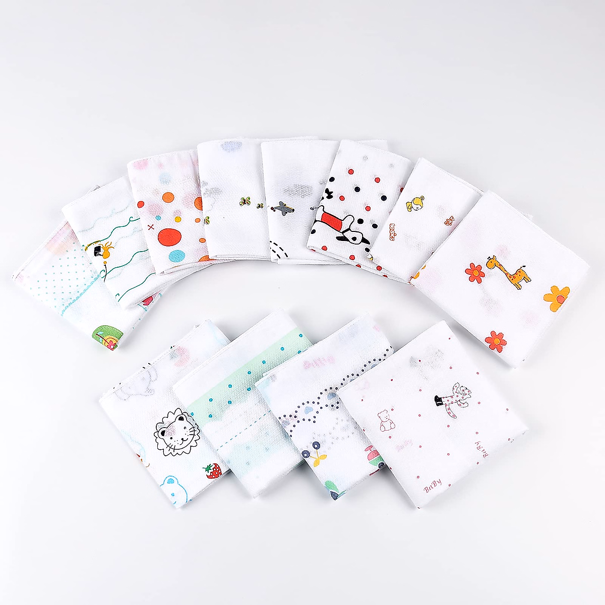 HOULIFE Kids Cotton Handkerchiefs, 100% Soft Handkerchieves Cartoon Printing Small Cute Hankies for Children Girls Boys 12PCS