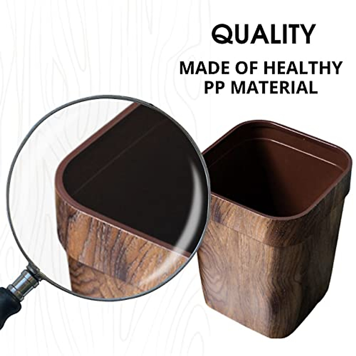 Square Waste Bins Hipsteen Retro Style Pressing Ring Plastic Trash Can Household Office Mimetic Wood Grain Garbage Bin Kitchen Outdoor Bedroom Bathroom Office Commercial Bin Waste Square Waste Basket