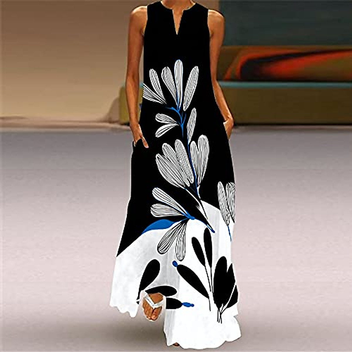 Ceboyel Womens Boho Floral Maxi Dresses Floral Flowy Long Dresses Sleeveless Sun Dress Casual Summer Trendy Outfits 2023