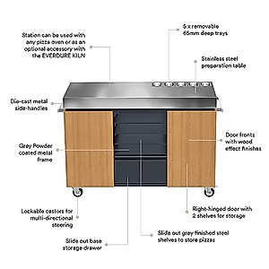 Everdure Pizza Oven Station - Preparation Cart with Stainless Steel Countertop, Four Slide Out Shelves, On Wheels for Portability