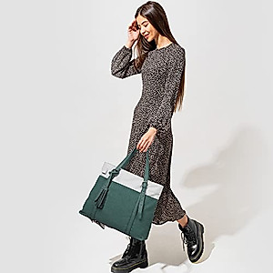 RJEU Women Tote Bag for School,Cute Bookbag Teacher Bag for College,Laptop Tote Bag Purse with Compartments Zipper for Work Travel Nurse Church,Canvas,Green