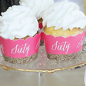 Big Dot of Happiness - Chic 60th Birthday - Pink and Gold - Birthday Party Decorations - Party Cupcake Wrappers - Set of 12