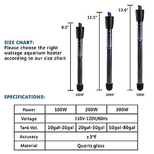 DOMICA 300W Submersible Aquarium Heater, Adjustable Fish Tank Heater, with Suction Cups and Free Thermometer Suitable for Marine Saltwater and Freshwater
