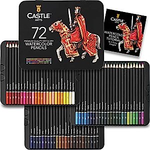 Castle Art Supplies 72 Watercolor Pencils Set | Vibrant Pigments for Blending, Drawing and Painting | For Adults, Hobbyists and Professionals I Protected and Organized in Presentation Tin Box