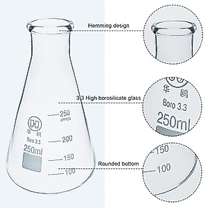 ADAMAS-BETA 3pcs Erlenmeyer Flask Lab Chemistry Glass Flasks Science Beakers Set 50ml,150ml,250ml Flat Bottom Glassware