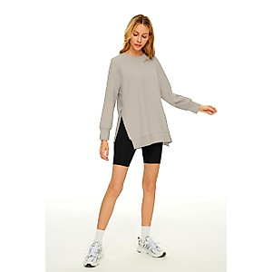 EFAN Womens Oversized Sweatshirts CrewNeck Pullover Soft Y2K Hoodies 2025 Fall Outfits Zipper Teen Girls Clothes Sweaters CreamGrey M