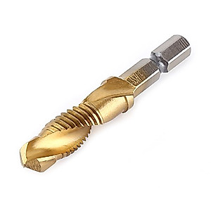 Hex Shank Drill Bits 6pcs Spiral Drill Bit HSS Combination Drill Tap Bit Hex Shank Countersink Tap Drill Bit Set Titanium Coated Countersink Bit 6pcs Combination Drill and Tap Set