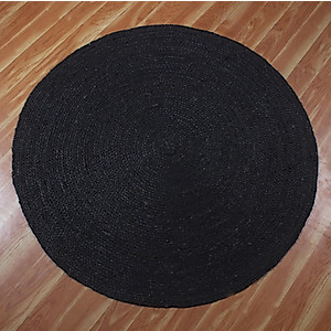 CASAVANI Collection Circle Area Rug - 3 Ft' Round Black Natural Jute Mat Geometric Kilim Rug Indoor Outdoor Use Mat Flatweave Rugs for Bedroom Bedside Round Dining Table Mat Hall