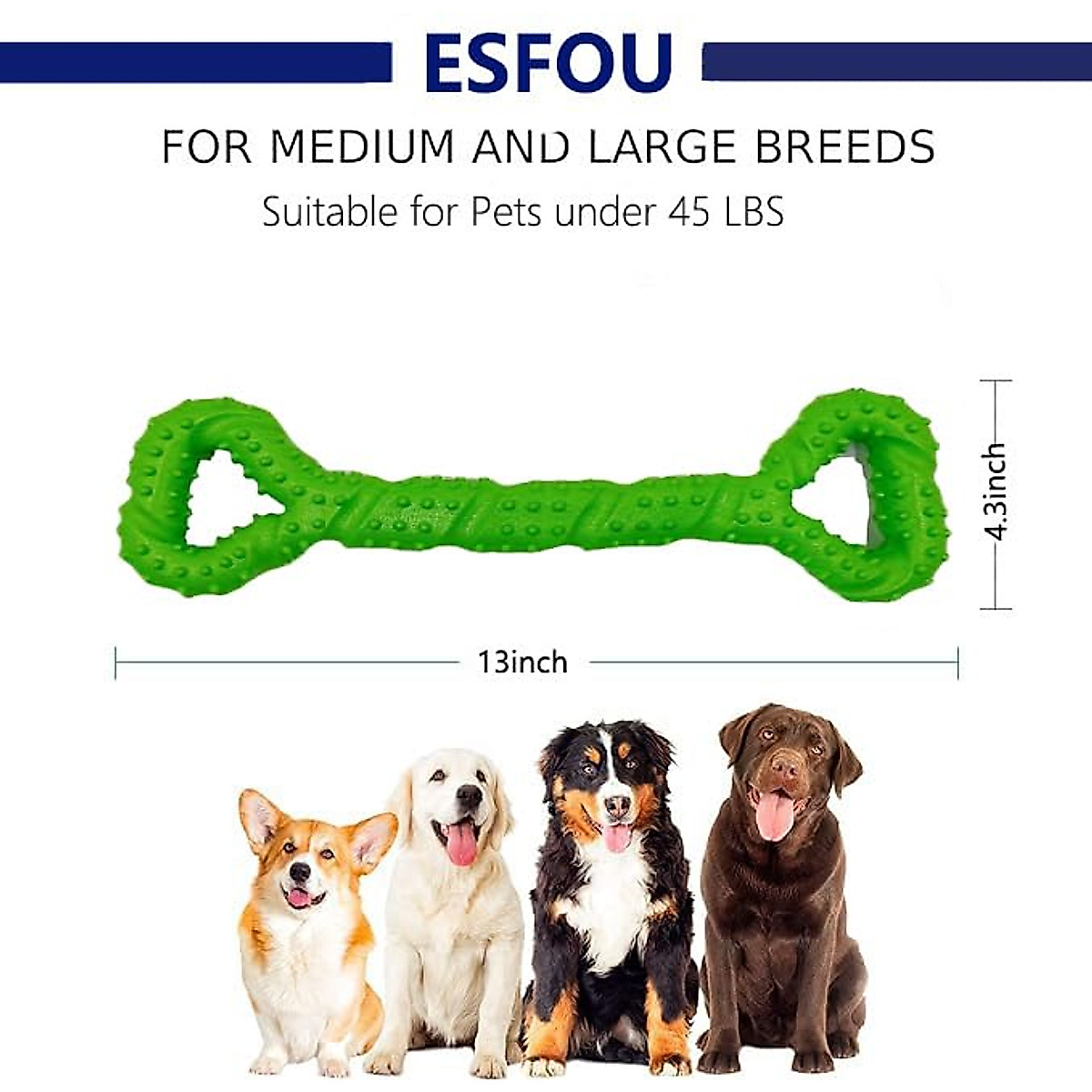 Extra Large Bone Dog Toy 13 Inch - with Convex Design Durable Dog Chew Toy Tug of War Stimulating Toy for Aggressive Chewers Medium and Large Dog Breeds Tooth Cleaning Training Interactive (Green)