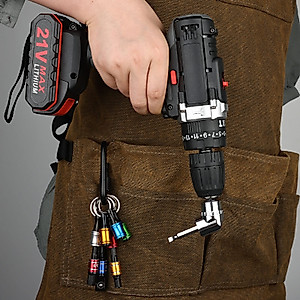 Katerk Bit Holder Key chain Gadgets for Men - 1/4 Drill Bit Holder 6Pcs, w/Drill Socket Adapter 3 Sizes 1/4" 3/8" 1/2", w/ 105° Multifunction Right Angle Drill, 10Pcs Cool Gifts Electrician Tools