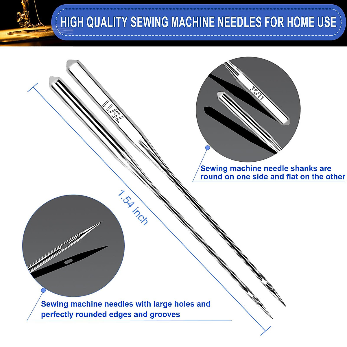 100PCS Sewing Machine Needles, Universal Sewing Machine Needle for Singer, Brother, Janome, Varmax, Needles for Sewing Machine with Sizes HAX1 65/9, 75/11, 90/14, 100/16, 110/18