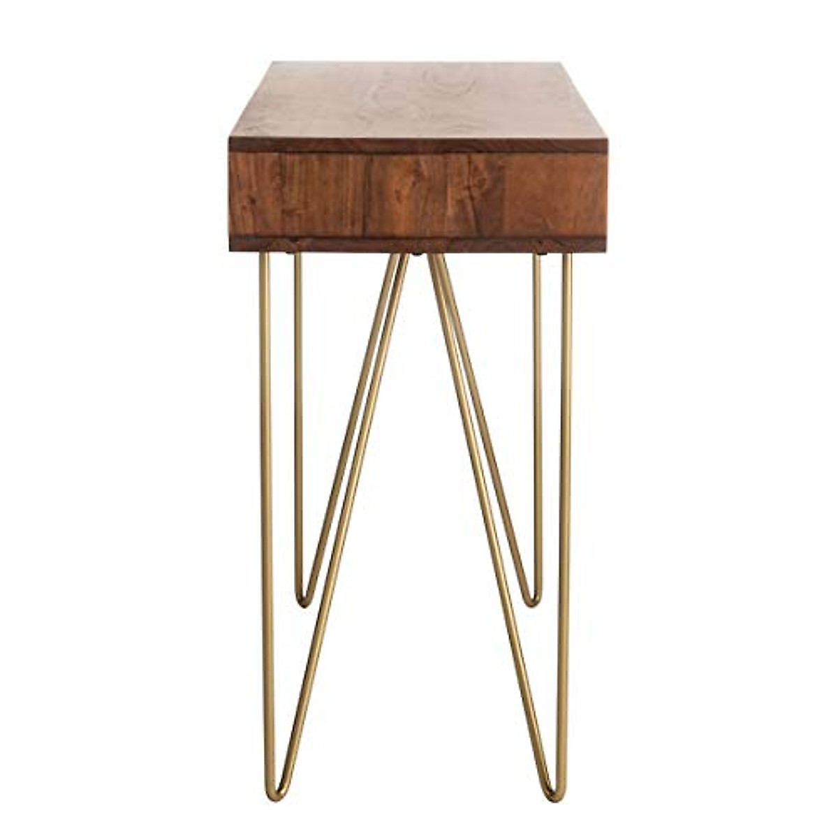 Safavieh Home Office Raveena Modern Natural Acacia and Brass 1-drawer Hairpin Leg Desk
