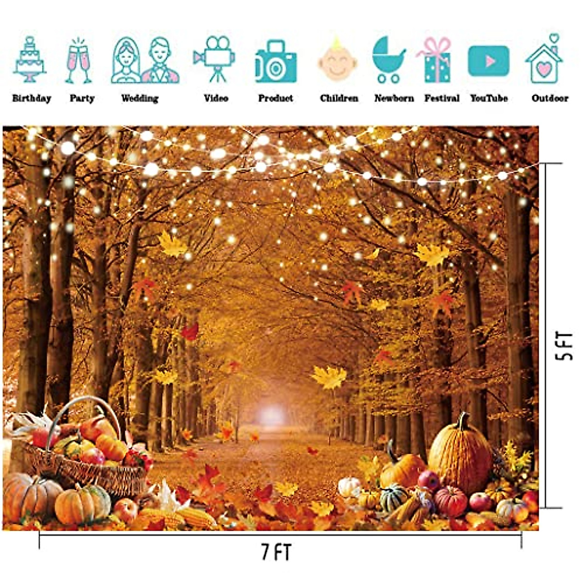 CYLYH 7x5ft Fall Photography Backdrop Autumn Maple Forest Leaves Pumpkin Party Background Thanksgiving Party Supplies Farm Harvest Event Banner Thanksgiving Photo Booth Props CY579