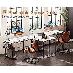 ODK L Shaped Desk with Storage Bag - 50 Inch Home Office Desk with Host Stand, White Reversible Computer Corner Desk for Bedroom Studio, Modern PC Gaming Desk for Study Writing