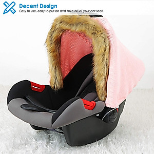 Yinuoday Baby Car Seat Cover with Faux Fur Hem Winter Knitted Stretchy Infant Stroller Cover Carseat Canopy for Boy Girl Indoor Outdoor
