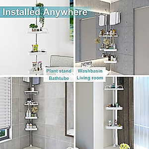 DAKEPOLE Rustproof Tension Shower Caddy, Stainless Steel Corner Stand Storage Organizer with Tension Pole for Bathroom Bathtub Shampoo Soap Plants, 4-Tier Adjustable Shelves,54 to 125 Inch
