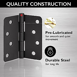 Door Hinges for Interior Doors 10-Pack 4-inch x 4-inch, Design House 1/4-inch Radius Steel Door Hinge Door Hardware, Matte Black, 188953