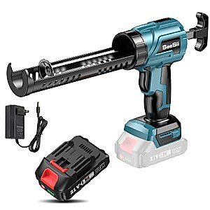 Seesii Cordless Caulking Gun, 20V 4 Adjustable Speed Electric Caulk Gun & Adhesive Gun Kit w/ 2000mAh Rechargeable Battery & Charger, 10oz/300ml Battery Caulk Gun for Filling, Sealing,Labor Saving