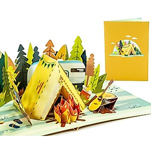 Camping Trip,3D Pop Up Greeting Card For All Occasions,Love, Birthday, Christmas, Congrats, Travel, Retirement, Mountain, Forest, Outdoor, Summer, Holiday,Hard Envelope,Handcrafted With Love