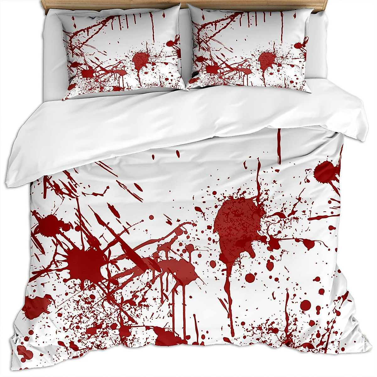 Horror Blood Print Bedding Set 3 Pcs, Bloody Halloween Decor Duvet Cover Set, Microfiber Soft Textured Comfortable Bedding Duvet Cover Sets with Zipper Closure for All Seasons (Twin 68" X 88")