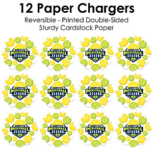 Big Dot of Happiness Let’s Rally - Pickleball - Birthday or Retirement Party Round Table Decorations - Paper Chargers - Place Setting For 12