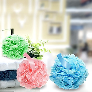 LYFONDYI Shower Puff Bath Sponge Shower Loofahs for Body wash Color Pouf Ball Exfoliating Body Scrubber Set of 3(Red & Green & Blue)