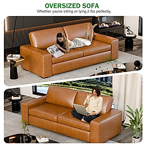ELUCHANG 85" Faux Leather Sofa Couches, 3 Seater Mid-Century Modern Sofa with Extra Deep Seats,Upholstered Sofa Cushion&Removable Cover,Comfy Sofa Couch for Small Space Living Room Apartment,Brown