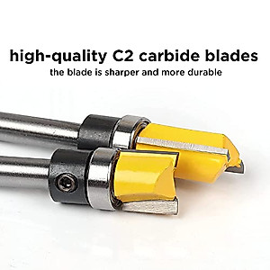 TOOLDO Pattern Flush Trim Bit 4 Pcs Router Bits，Top Bearing Flush Trim Bits Set，1/4 Inch Shank ,Cutting Length 1/2", 3/4", 1", 1-1/2"