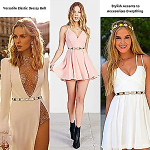 gingokuo Women Dress Belts Elastic Stretch Waist Belts for women Dresses with Gold Buckle wave Suit for waist 27