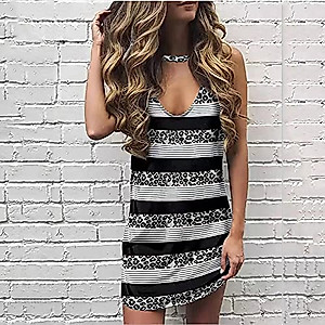 WYTong Women's Casual Dresses Sleeveless Striped Print Dress V Neckline Summer Dresses(Gray,Small)