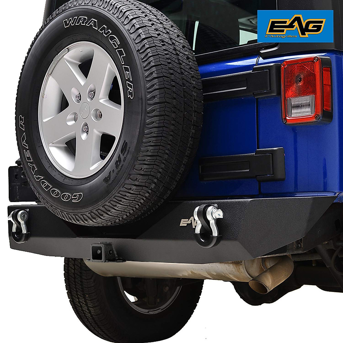 EAG 2007-2018 Jeep Wrangler JK Rock Crawler Rear Bumper with Hitch Receiver D-ring Shackle