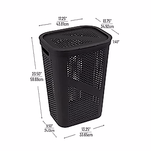 Mind Reader Basket Collection, Slim Laundry Hamper, 60 Liter (15g/33lbs) Capacity, Cut Out Handles, Attached Hinged Lid, Ventilated, Black