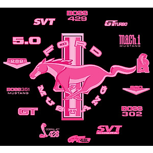 JH Design Women's Ford Mustang Collage T-Shirt a Short Sleeve Crew Neck Shirt (3X, CLG4-black/pink)