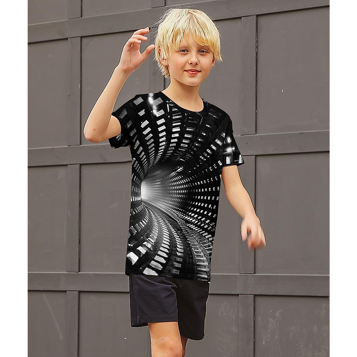 uideazone Kids 3D Print Graphic T Shirts Short Sleeve Size 10-12 T-Shirt Novelty Optical Illusion Shirt Pullover Tees Shirt for Teen Boy Girls 9-12 Years