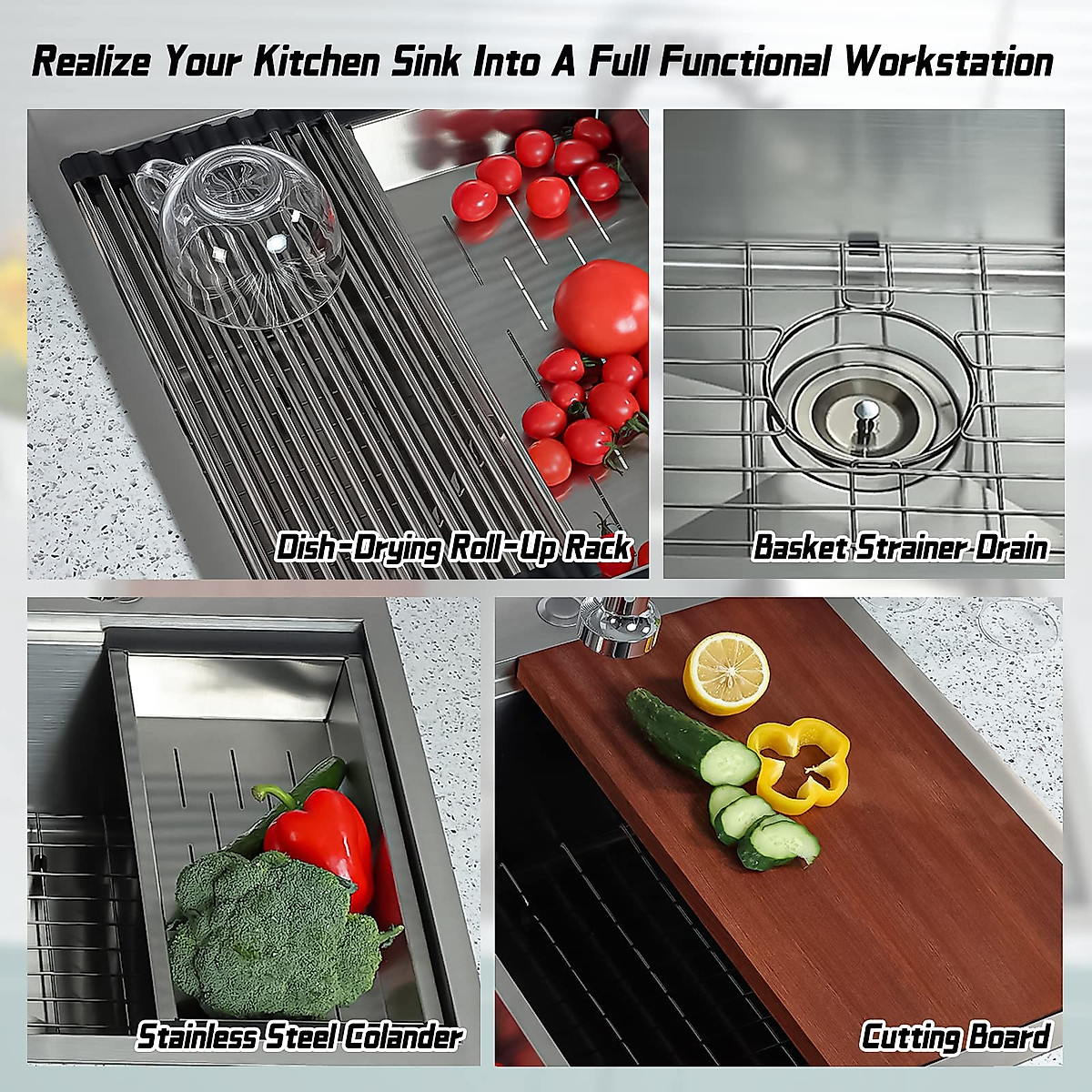 Tysun 32 Inch Undermount Kitchen Sink - 16 Gauge Drop In Kitchen Sink - Stainless Steel Single Bowl Kitchen Sink - Workstation Sink with Accessories