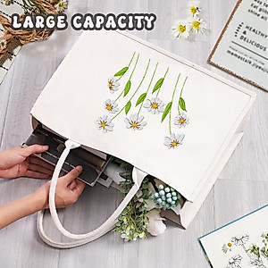 LEADO Floral Canvas Tote Bag for Women, Cute Tote Bags, Daisy Flower Bag for Shopping, Reusable Grocery Bags - Tote Bag Aesthetic, Daisy Gifts, Mothers Day, Birthday Gifts for Women
